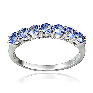 Tanzanite Rings for Women Sterling Silver Half Eternity Band Ring, Size 6