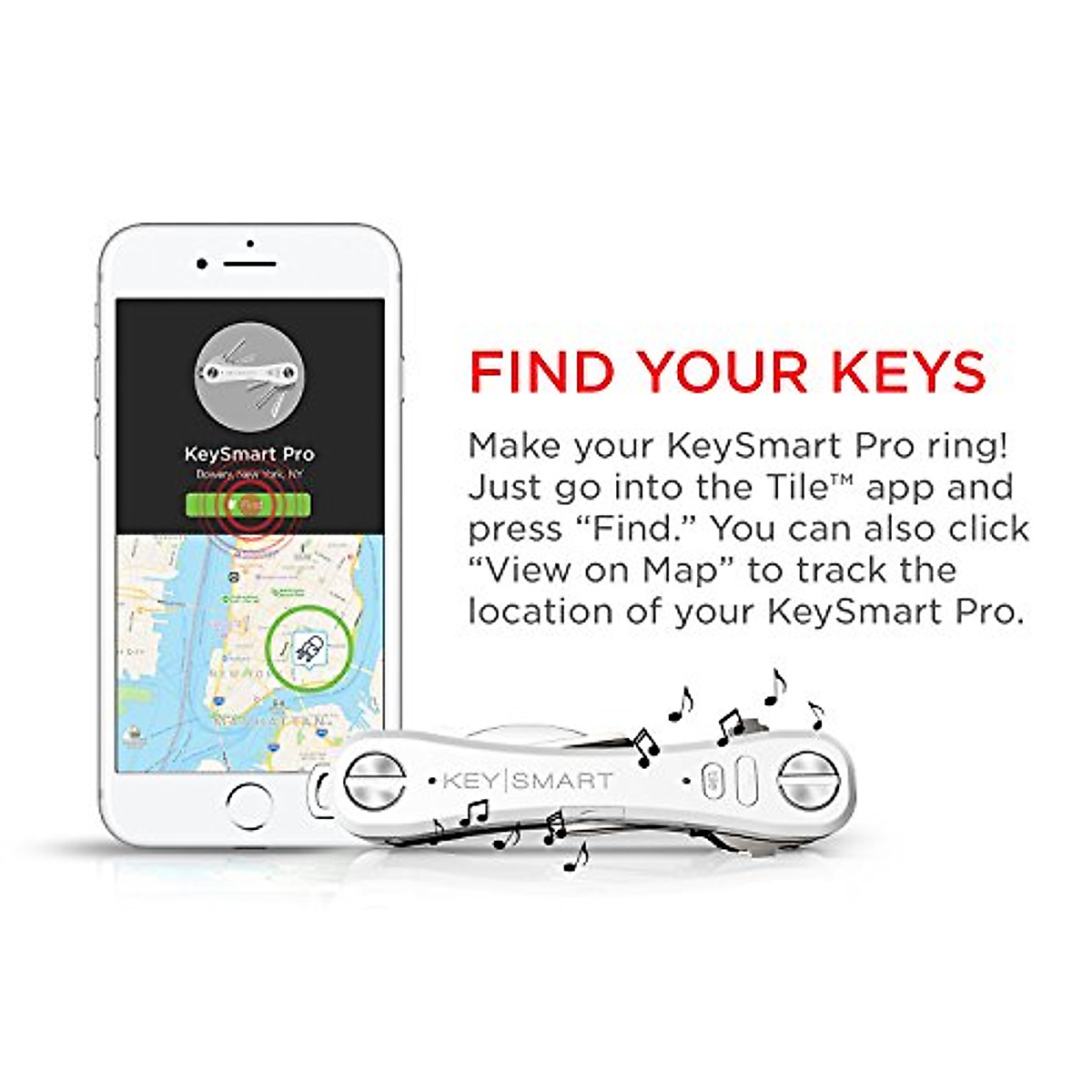 KeySmart Pro - Compact Smart Key Holder w LED Flashlight & Tile Bluetooth, EDC Key Organizer, Attach Car Key Fob, Other Mini Tools & Accessories (up to 10 Keys, White) - Discontinued