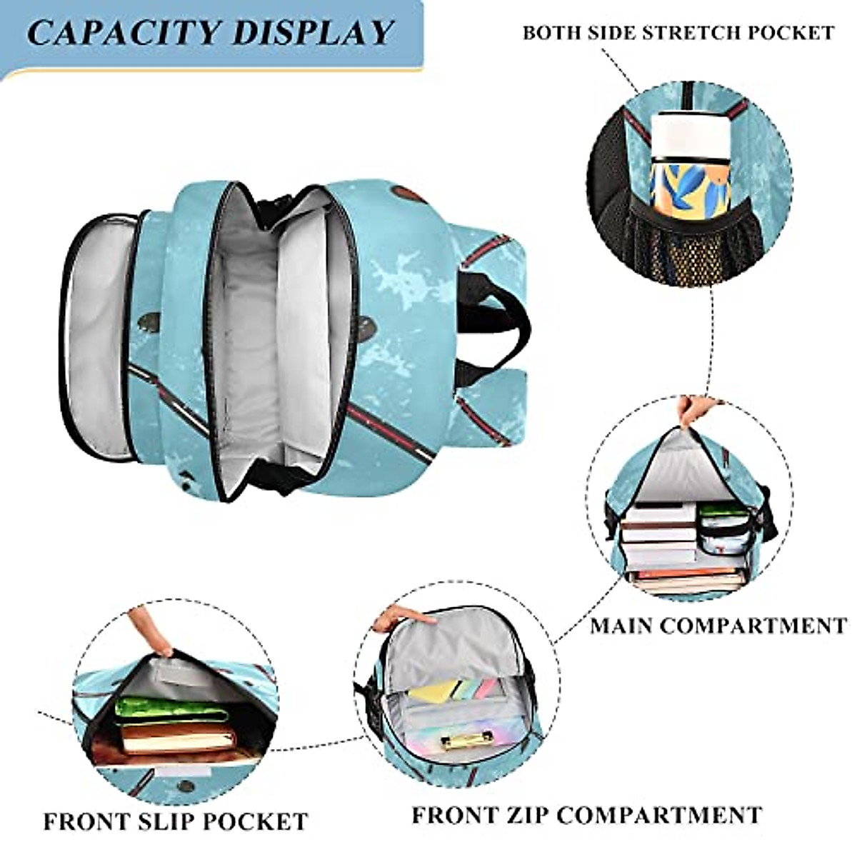Glaphy Hockey Balls School Backpack Lightweight Laptop Backpack Student Travel Daypack with Reflective Stripes