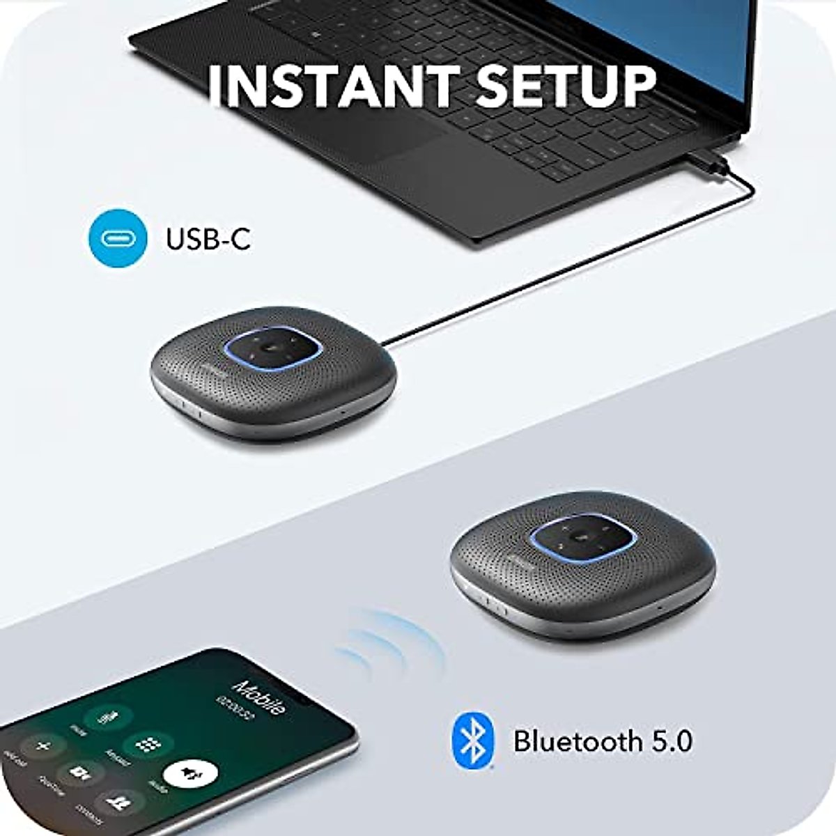 Anker PowerConf Bluetooth Speakerphone with 6 Microphones, Enhanced Voice Pickup, 24H Call Time, Bluetooth 5, USB C, Bluetooth Conference Speaker Compatible with Leading Platforms(Renewed)