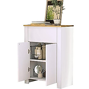 Mepplzian Bathroom Storage Cabinet, Floor Cabinet with Large Drawer and Adjustable Shelf, Free-Standing Cupboard for Kitchen/Living Room/Bathroom Use, White 23.6" L x 11.8" W x 31.5" H, White