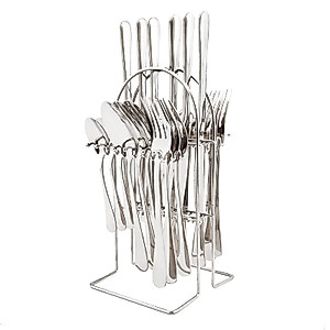 Snplowum 24pcs Silver Flatware Set With Holder, Stainless Steel Egg Shape Cutlery Storage Tableware Kitchen Utensils Gift Set, Silverware Set for Home and Restaurant Banquets, Service For 6