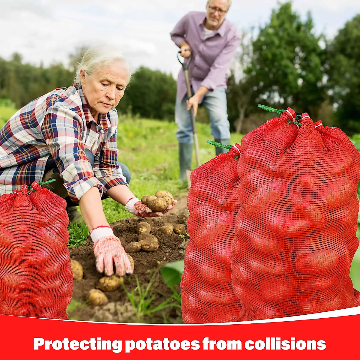 24 Pack 20'' x 14'' Mesh Onion Bags, Reusable Drawstring Fresh Produce Storage Bags for Onions, Vegetables, Potatoes, Citrus, Crawfish Firewood