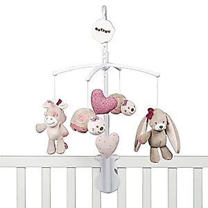 Nattou Mobile with Music Box Nina, Jade, & Lili - Gentle Lullaby La-Le-Lu, 37 X 31 X 9 cm, Pink