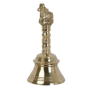 Wonderlist Handicrafts Brass Pooja Bell with Gods Sitting On Top (Nandi), 5 INCH, SE-45T