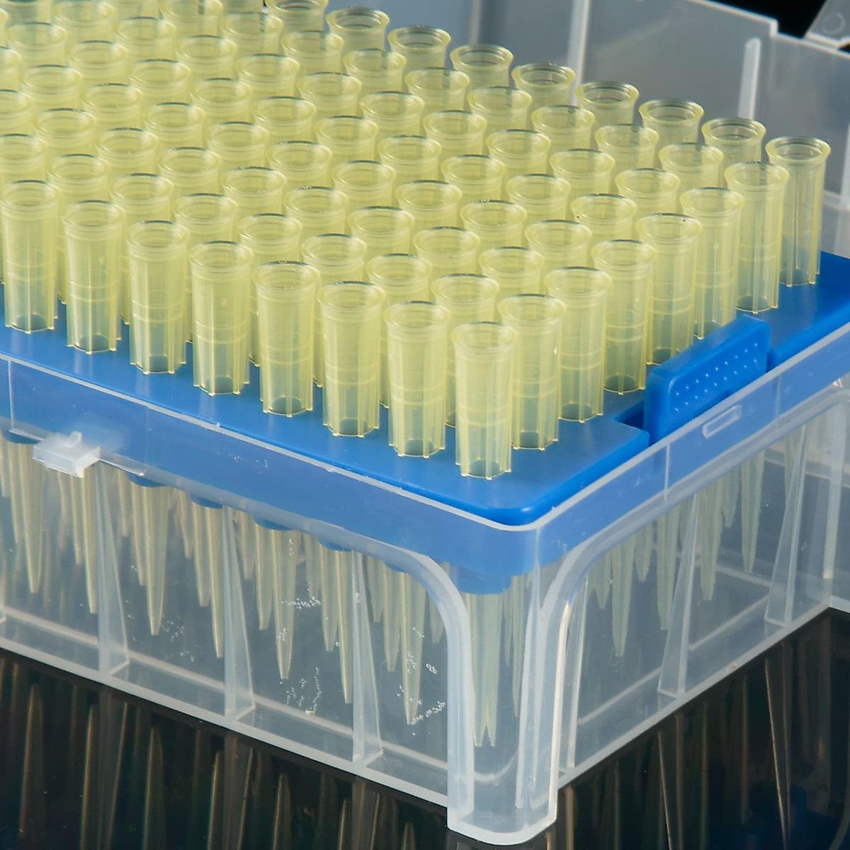 Eowpower 10Boxs 960Pcs Yellow 200ul Pipettor Universal Pipette Tips - Racked, Non-Pyrogenic DNAse/RNAse Free, 96 Tips/Rack