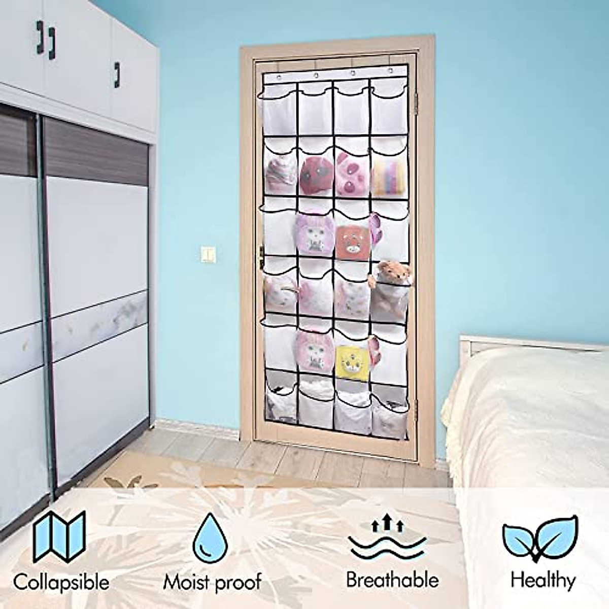 2 Pack Over The Door Shoe Organizer, Door Hanging Shoe Holder Rack Organizer Shoe Storage 24 Durable Mesh Pockets Works Well for Men and Women Kids Door Shoe Holder Rack, Closet Bedroom Bathroom
