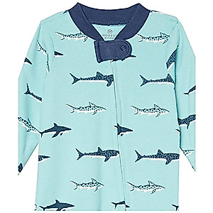 HonestBaby 2-Pack Sleep and Play Footed Pajamas One-Piece Sleeper Jumpsuit Zip Pjs Organic Cotton for Baby Girls, Boys, Unisex, Sharks, 3-6 Months