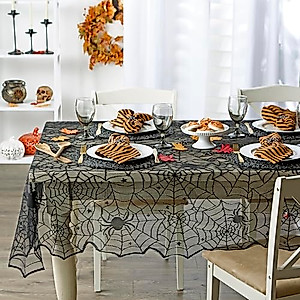 DII Black Lace Overlay Tabletop Collection Gothic Halloween Decor, Tablecloth, 54x72, Spider Web