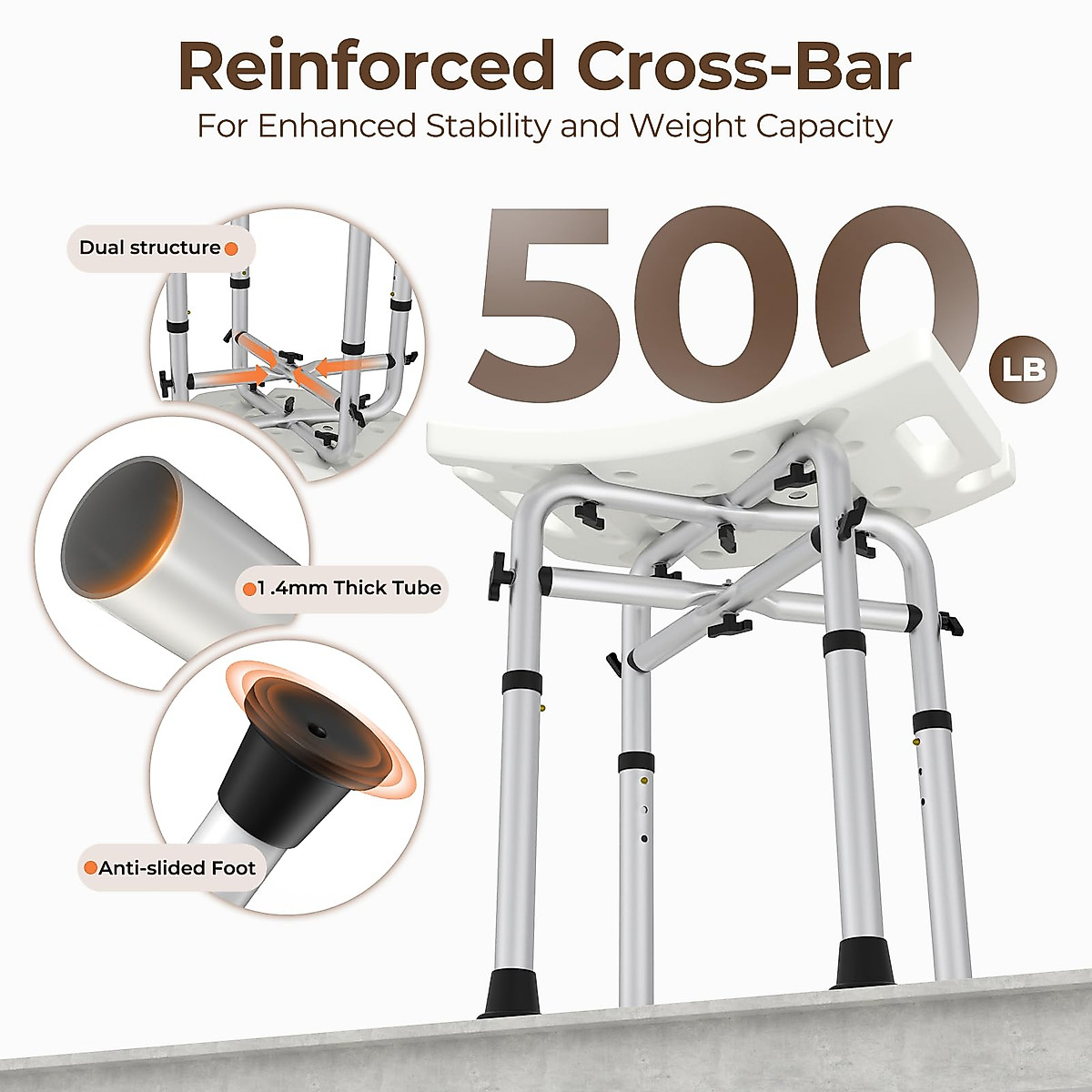 WAYES Shower Chair for Elderly and Disabled - Bariatric Shower Chair, Up to 500 Lbs, Heavy-Duty, Adjustable