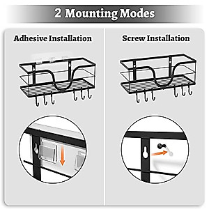 Alsonerbay Shower Caddy, Adhesive Shower Organizer, No Drilling Shower Shelf with Hooks for Bathroom Storage, Rustproof 304 Stainless Steel Shower Rack, 2 pack, Matte Black