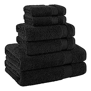 Cotton Paradise 6 Piece Towel Set, 100% Turkish Cotton Soft Absorbent Towels for Bathroom, 2 Bath Towels 2 Hand Towels 2 Washcloths, Black Towel Set