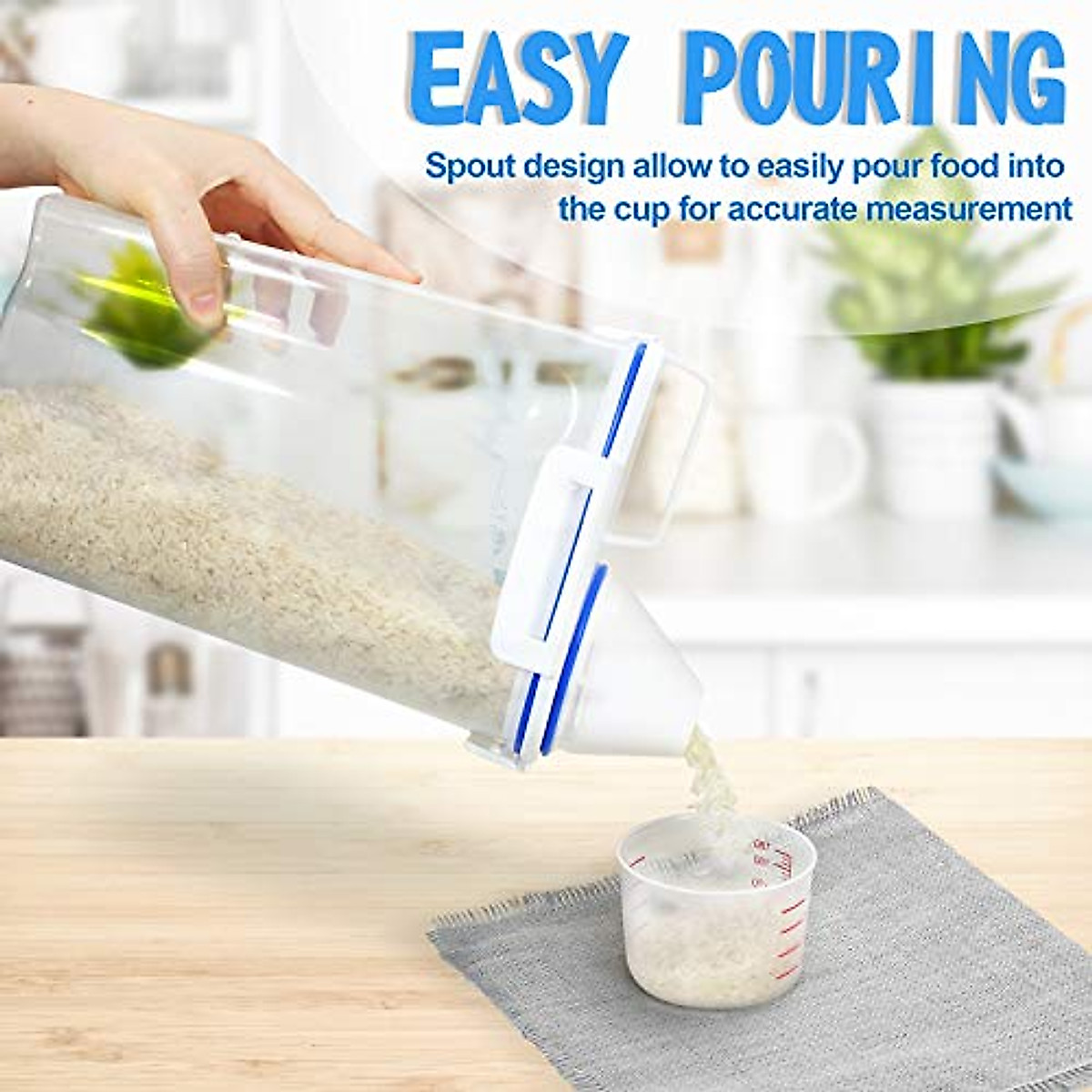 TBMax Rice Storage Container - 5 Lbs Flour Container Cereal Dispenser with Measuring Cup, Airtight Dry Food Container Bin for Kitchen Pantry Storage Organization