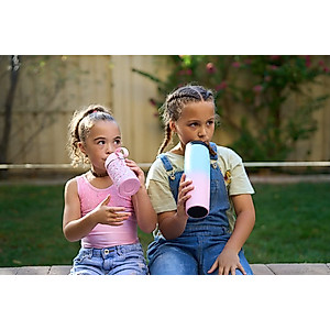 IRON °FLASK Kids Water Bottle - Straw Lid, 20 Name Stickers, Vacuum Insulated Stainless Steel, Double Walled Tumbler Travel Cup, Thermos Mug - Blue Waves, 18 Oz