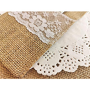 Lucky Monet 50PCS 4 x 8Inch Natural Burlap Lace Silverware Bag Utensil Holder Cutlery Pouch Hessian Knife Fork Tableware Bags for Wedding Party Restaurant Decoration (50PCS)