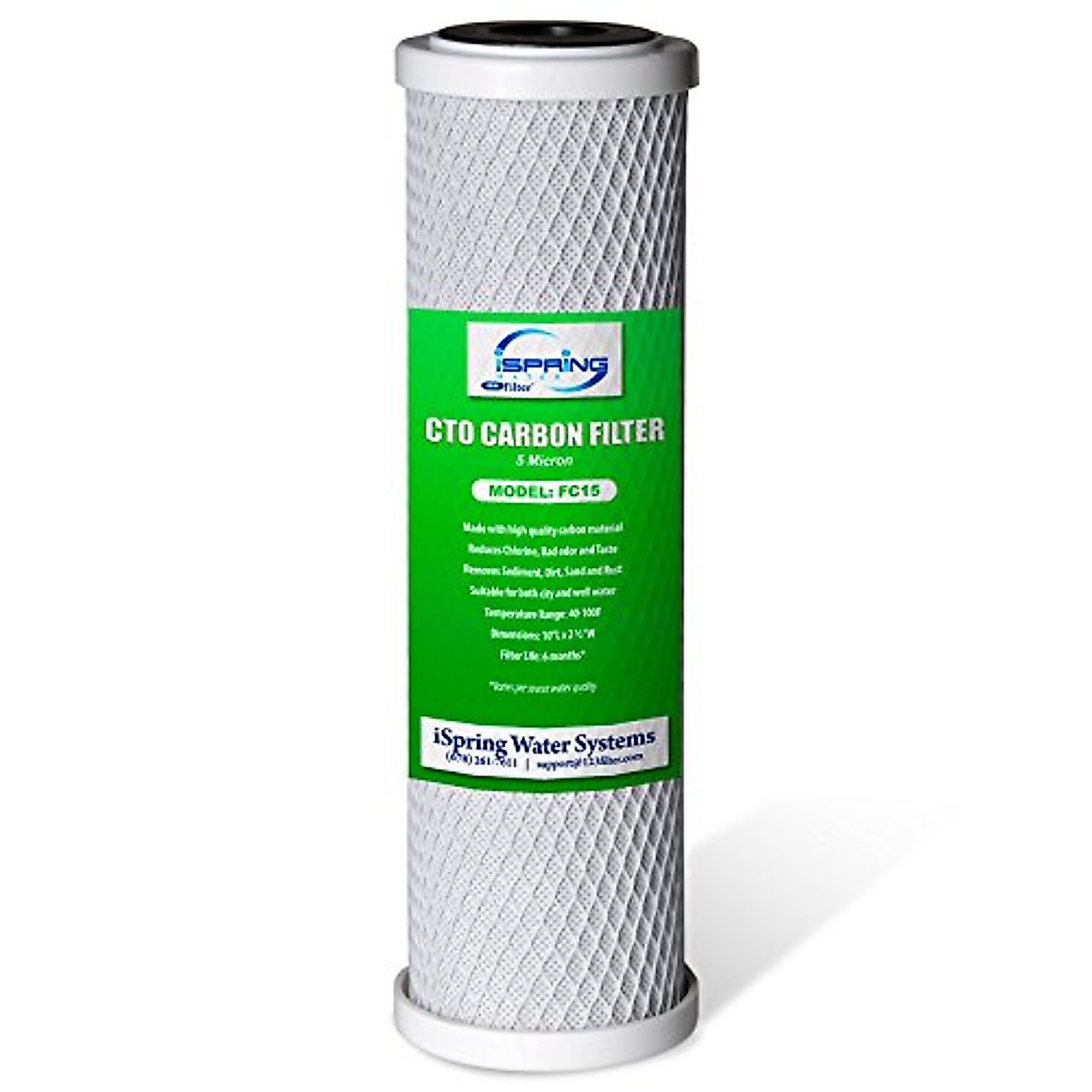 iSpring FC15 5 Micron 10" Replacement CTO Carbon Block Water Filter Cartridge for Under Sink Reverse Osmosis RO Filtration System,10" x 2-1/2", White