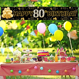 Pimvimcim Gold 80th Birthday Banner Backdrop Decorations for Women Men, Happy 80 Year Old Birthday Party Sign Supplies, Eighty Years Old Birthday Party Decor Photo Props(9.8 X 1.6 Ft)