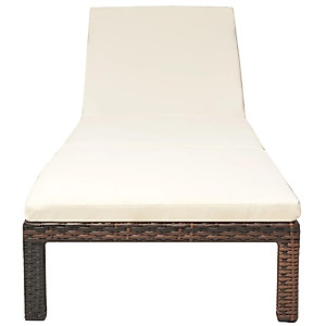 CUSON Sun Lounger with Cushion | Adjustable Chaise Lounge | Outdoor Patio Sunlounger | Garden Lounge Chair for Poolside, Beach | Brown Poly Rattan with Steel Frame 76.8" x 23.6" x 8.7"