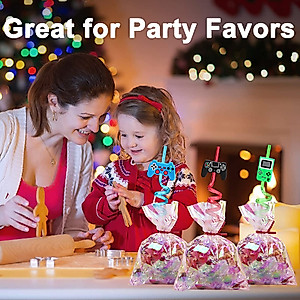 24 Video Game Party Favors Game Controller Drinking Straws Goodie Gifts for Kids Gamer Birthday Party Supplies, Game On Party Supplies with 2 PCS Cleaning Brushes