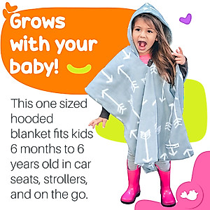 Birdy Boutique Car Seat Poncho for Kids – Safe to Use Over Seat Belts – Reversible Warm and Cozy Blanket – Easy on Easy Off and Doesn’t Impact Car Seat Performance – Gray Arrows – One Size