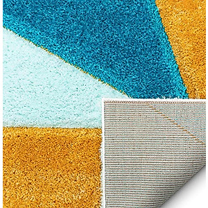 Well Woven San Francisco Venice Blue Modern Geometric 3D Textured Thick and Soft Shag 5'3" x 7'3" Area Rug