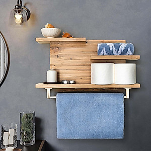 Straga Rustic Wall Mounted Bathroom Shelves - 23" Hardwood Shelf Organizers with 18" Towels Holder - A Modern Addition To Your Bathroom, Powder Room, Guest Bathroom and More (Wormy Maple)