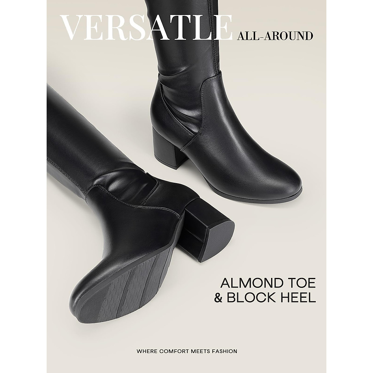 DREAM PAIRS Women's Laurence Over The Knee Thigh High Chunky Heel Boots Long Stretch Sexy Fall Boots,Size 8,Black/Pu,LAURENCE