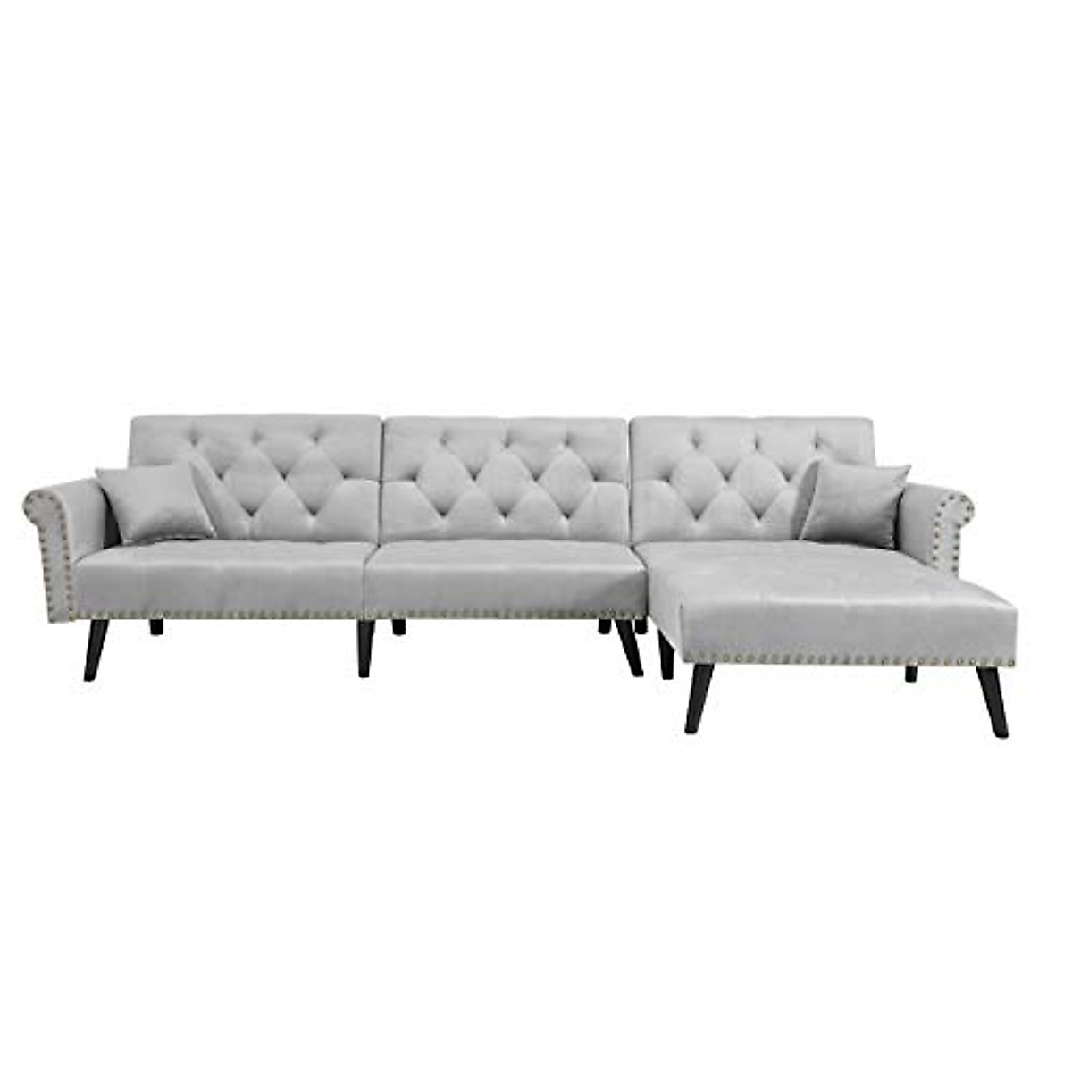 Zushule Convertible Sectional Couch with Chaise Lounge for Living Room, Comfy Velvet Fabric L-Shaped Reversible Reclining Sofa with 3 Seats and Pillows, for Small Apartment and Spaces - (Light Grey)