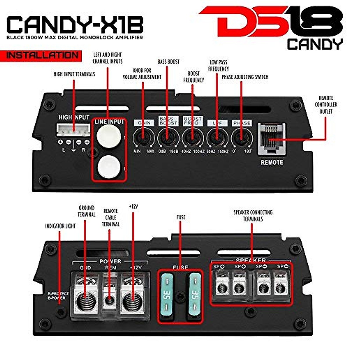 DS18 12" Subwoofer Combo Package with GEN-X124D Subwoofer and CANDY-X1B Monoblock Amplifier