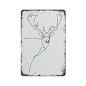 Deer One Line Art Modern Monochrome Animal Minimalist line Art Antlers Funky Style Creative Retro Art Metal Funny Wall Decor Plaque Cafe Office Vintage Home Decor Fashion Novelty Gift 8x12inch