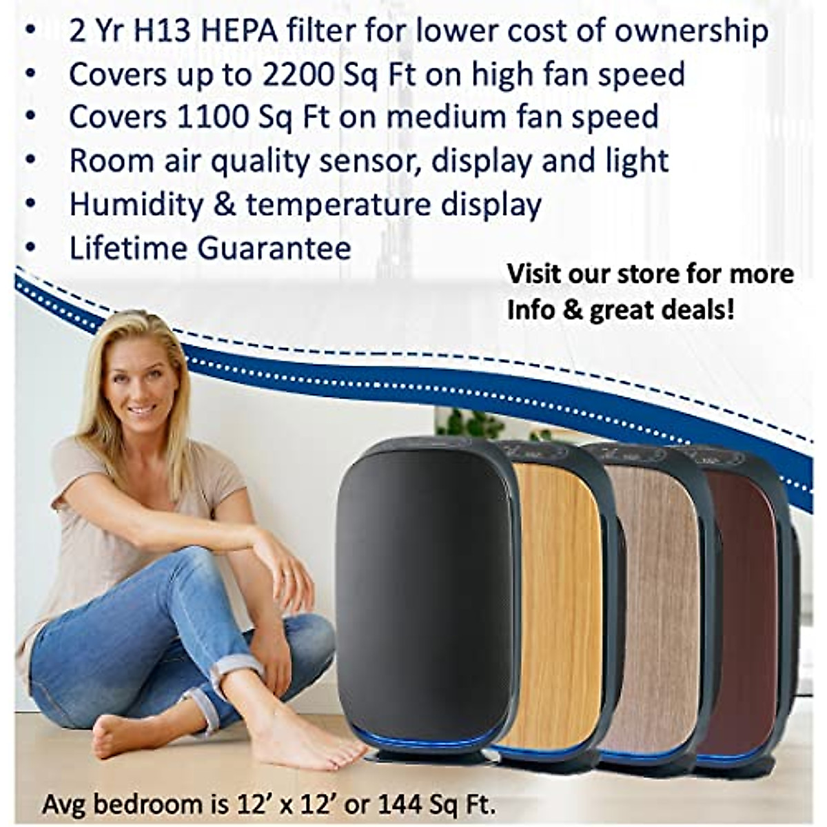 Purafide XP360 Veteran Owned Air Purifier covers 2200 Sq Ft. with 2-Year H13 HEPA, 6-stage filtration capturing Smoke, Odor, Pet Dander, Dust in Home, Bedroom, Living Room & Offices - White