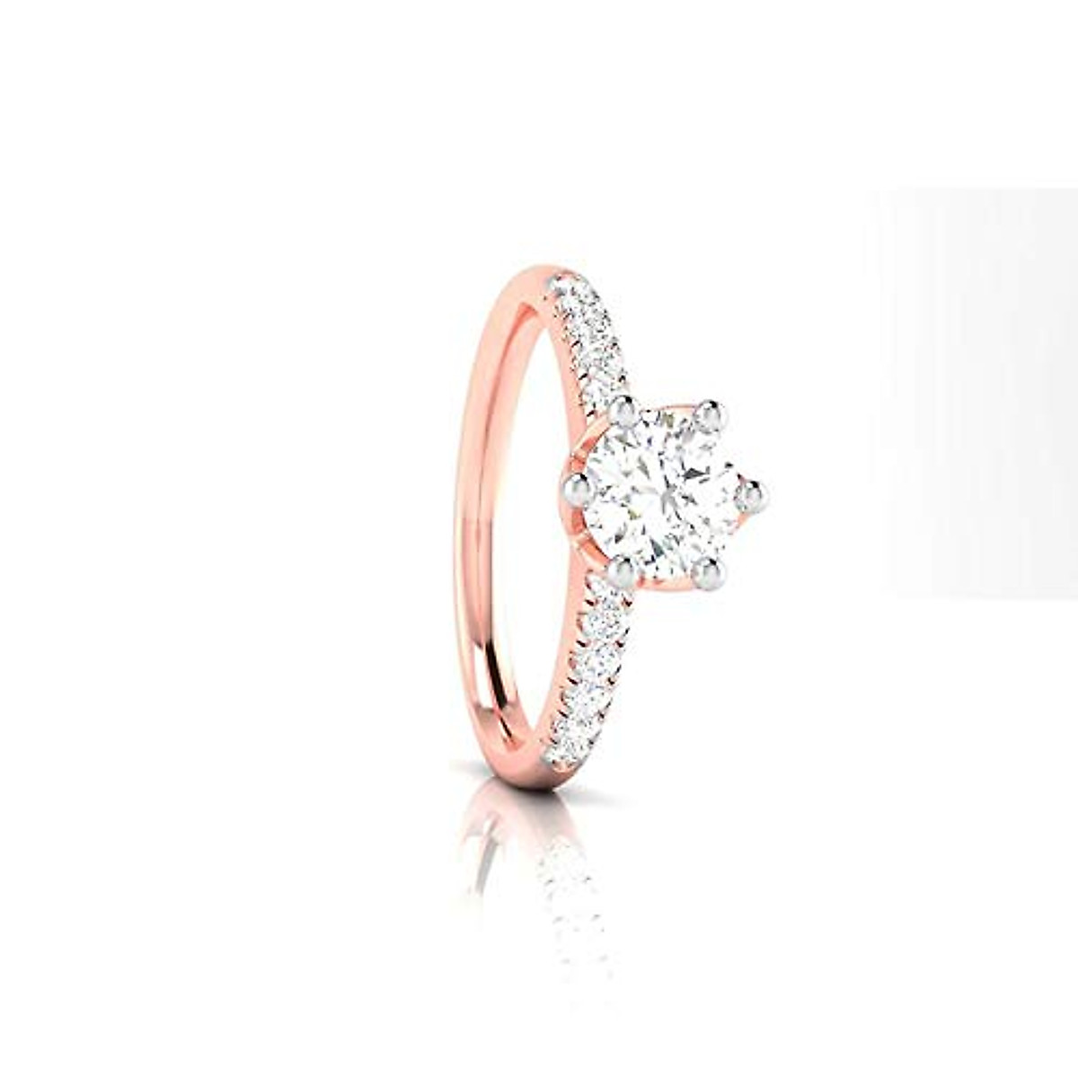 VVS Certified Solitaire Ring with 0.15 Ct Round Natural & 0.39 Ct Center Round Moissanite Diamond in 14k White/Yellow/Rose Gold Engagement Ring for Women | Ceremony Ring for Her (IJ-SI, G-VS2)