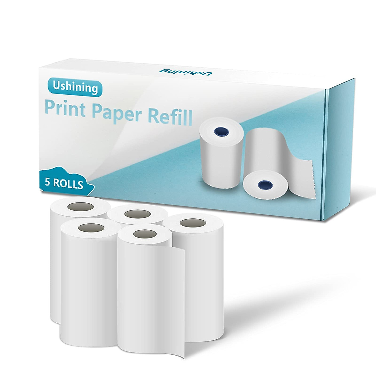 USHINING Print Paper for Kids Instant Print Camera 5 Rolls for instant kids camera, White (Length: 23.95 Feet/Width: 2.28 Inches)