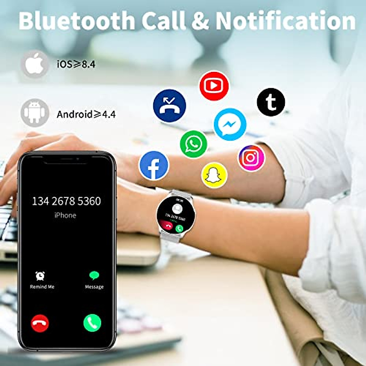 Efolen Smart Watch for Women, Fashion Fitness Watch for iPhone Android Phone Answer/Make Call, 1.32'' HD Full Touch Screen Smartwatch with GPS Tracker Heart Rate Sleep Monitor Pedometer, Silver