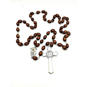 Medjugorje Rosary - Apparition Hill Soil, Wooden Beads St Benedict Catholic Rosary Necklace, Baptism Rosary Favors