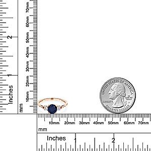 Gem Stone King 10K Rose Gold 6MM Round Gemstone Birthstone White Created Sapphire and White Diamond Accent 3-Stone Engagement Ring | Three-Stone Wedding Anniversary Promise Ring For Women