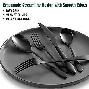 Matte Black Silverware Set - viishow 20-Piece Stainless Steel Flatware Set for 4, Matte Tableware Modern Satin Finished Kitchen Cutlery Set Eating Utensils Set, Dishwasher Safe