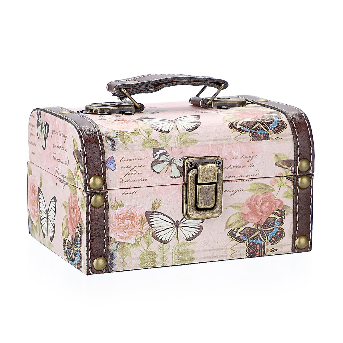 ELLDOO Decorative Treasure Chest Box, Wooden + PU Leather Storage Box for Jewelry Trinkets, Keepsakes box for Girls Women Gifts (Butterfly Pattern, Small)