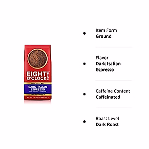 Eight O'Clock Coffee Dark Italian Espresso, 32 Ounce (Pack of 1) Dark Roast Ground Coffee, 100 % Arabica, Bold & Chocolaty