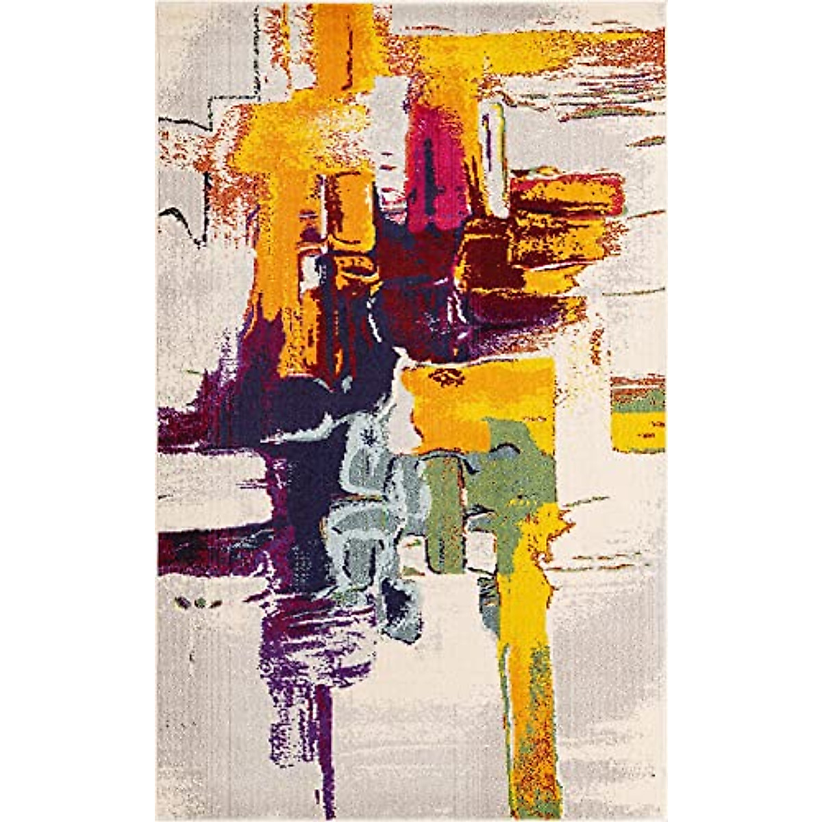 Unique Loom Estrella Collection Bright Colors, Geometric, Abstract, Modern Area Rug, 5 ft x 8 ft, Beige/Yellow