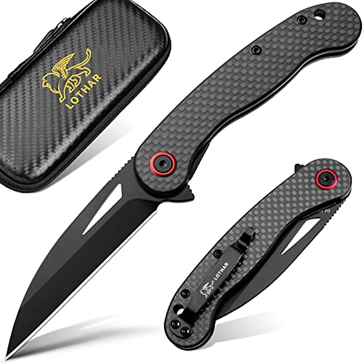 LOTHAR Seagull EDC Pocket Knife with Carbon Fiber Handle and 3" D2 Knife Blade, Ultra Light 2.2oz and Razor Sharp, Slim Pocket Knife Small Folding Utility Knife Mini Box Cutter for Men Women