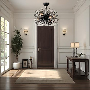 Tescruant Modern Black Sputnik Chandelier Vintage 6-Lights Geometric Black Chandelier Lighting Fixture Farmhouse 20" Firework Chandelier for Dining Room, Bedroom, Living Room, 12LB Solid Metal, E12