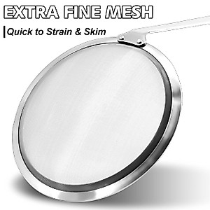 Anaeat 4.7" Stainless Steel Fat Skimmer Spoon - Professional Kitchen Fine Mesh Food Strainer and Hot Pot Skimmer with Long Handle for Skimming, Cooking, Frying, Grease, Gravy and Foam