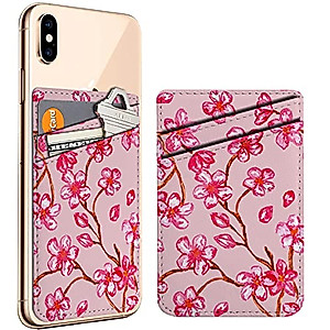Diascia Pack of 2 - Cellphone Stick on Leather Cardholder ( Cherry Blossom Watercolor Painting Pattern Pattern ) ID Credit Card Pouch Wallet Pocket Sleeve