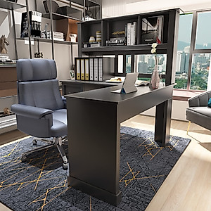 WERSMT L Shaped Computer Desk with Drawers Corner Desk Large Storage Gaming Desk Home Office Desks with Bookshelf Easy to Assemble, Black