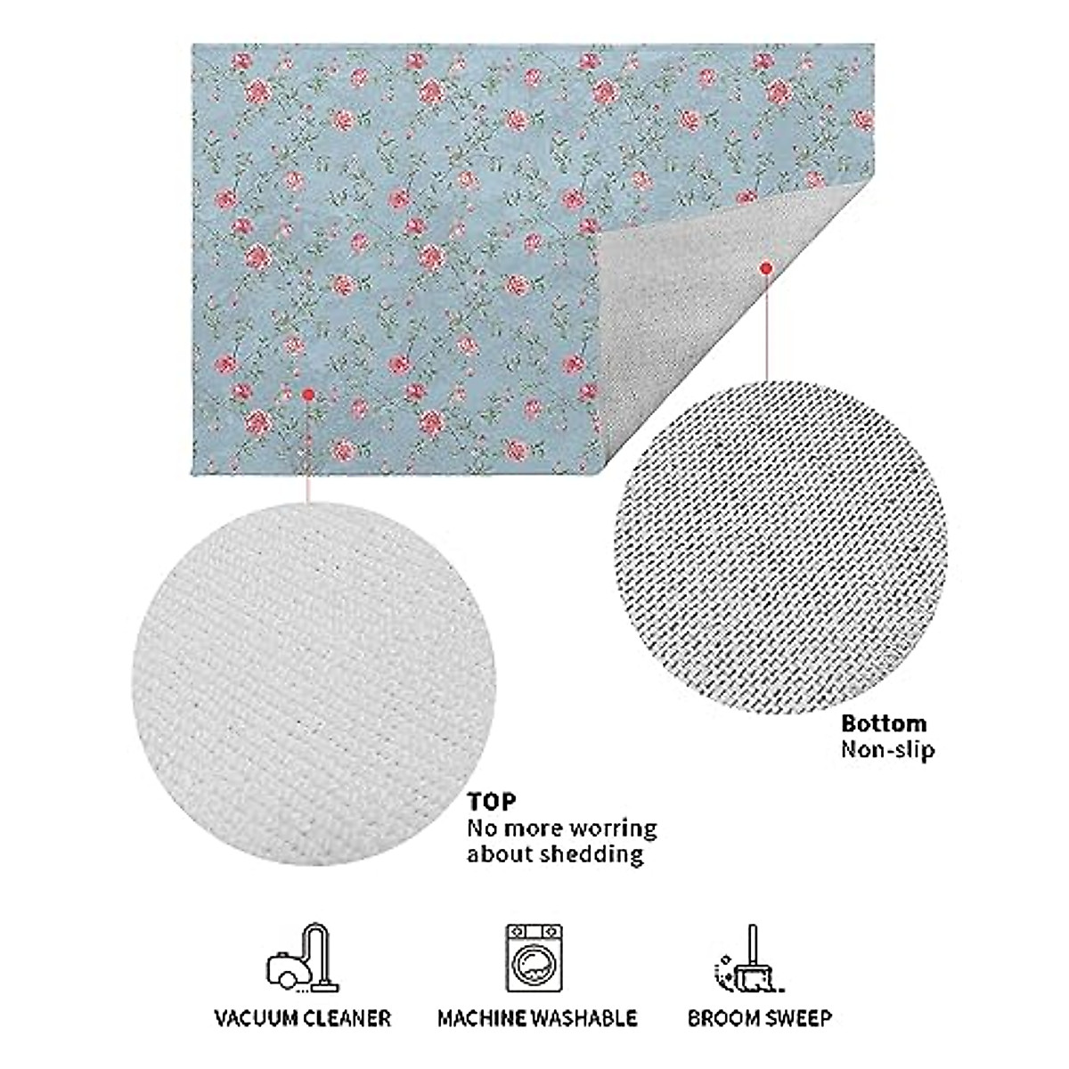 Indoor Outdoor Mats, Rustic Simple Floral Tile Pattern Door Mat, Non-Slip Absorbent Resist Dirt Entrance Mat Washable Welcome Mats for Entryway, Low-Profile Floor Mats