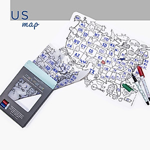 MODERN-TWIST Waterproof, Dishwasher Safe Mark, Mat & Marker Set, US Map