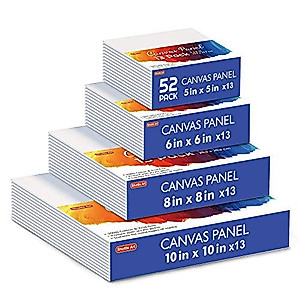 Shuttle Art Painting Canvas Panel, 52 Multi Pack, 5x5, 6x6, 8x8, 10x10 inch (13 PCS of Each), 100% Cotton Art Canvas Board Primed White, Blank Canvas for Kids Adults for Acrylic Oil Painting
