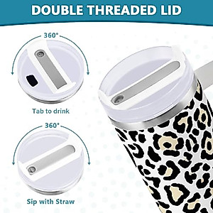 ODAWA Stainless Steel Tumblers Large with Straw and Handle, Black White Leopard Print Travel Insulated Tumblers