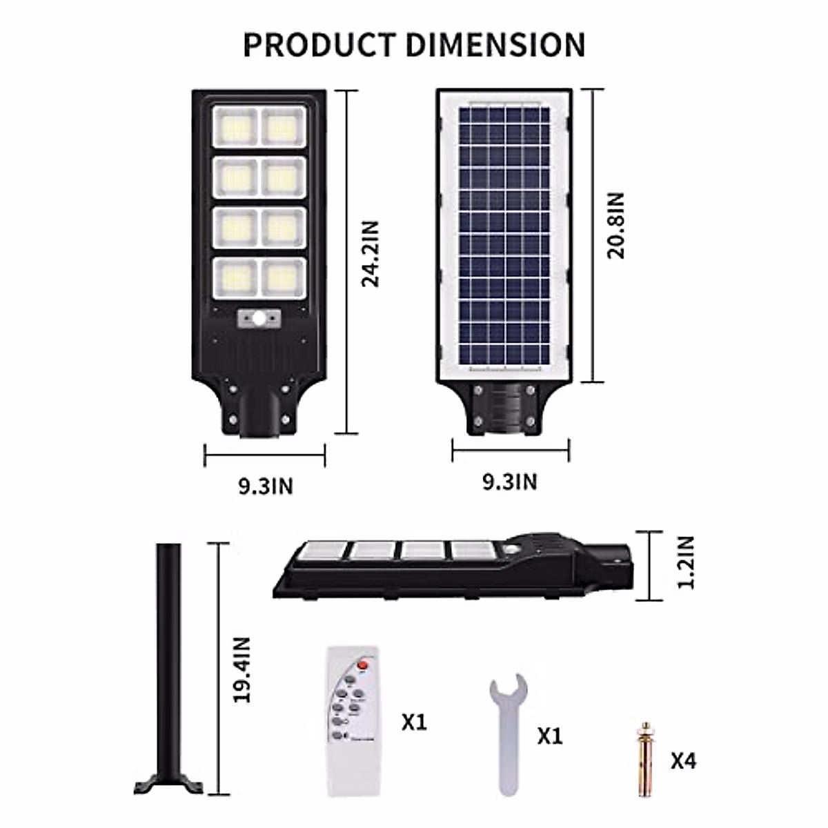 papasbox Solar Street Light 400W - 6500K LED Solar Power Street Lights with Panel 10000LM Dusk to Dawn Outdoor Flood Lighting Waterproof IP65 Exterior Motion Sensor Security Pole Lamp for Yard Garden